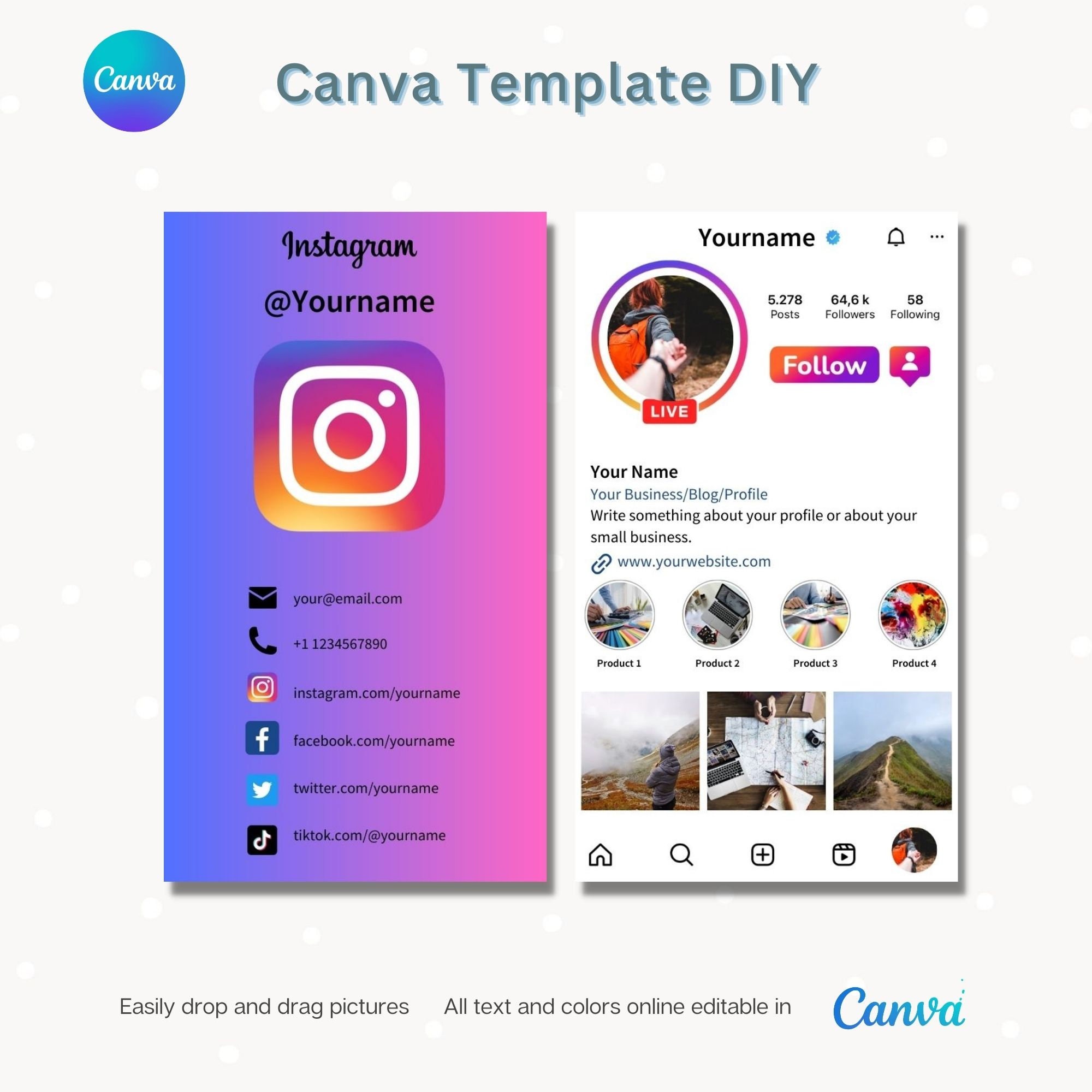Instagram Profile Business Card Card Canva Template Digital Business ...
