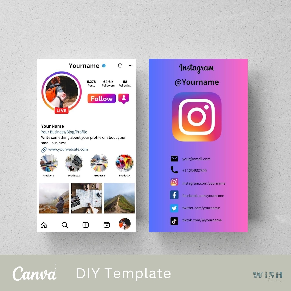 Instagram Profile Business Card Card Canva Template Digital Business Card Design Business Card ...