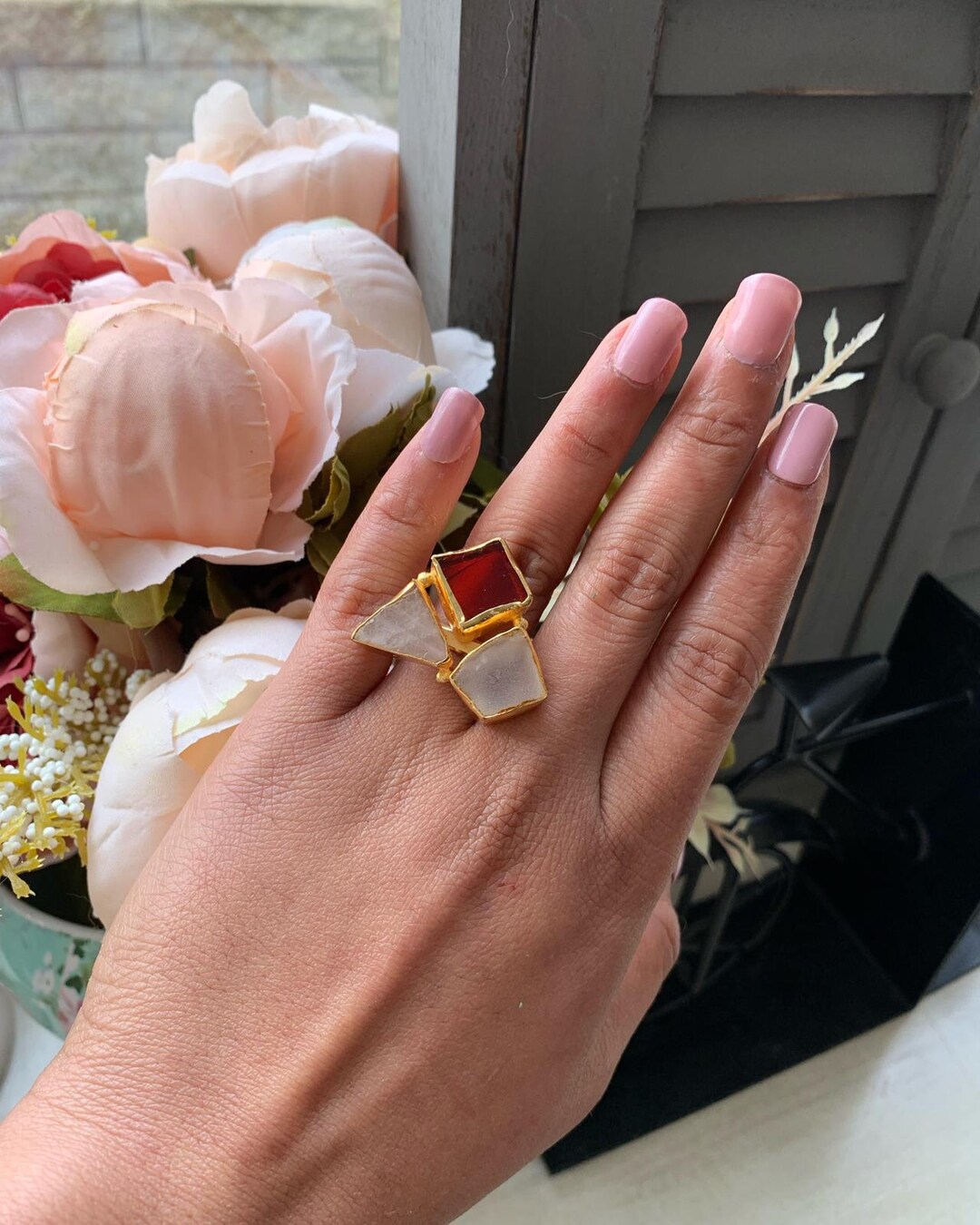 Statement Natural Stone Finger Ring - Etsy