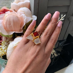 Statement Natural Stone Finger Ring - Etsy
