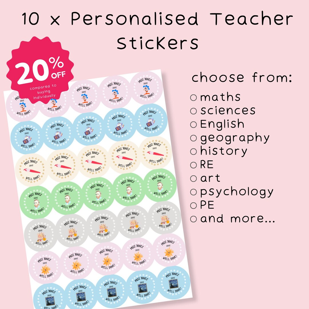 10 X Personalised Teacher Reward Stickers | Maths, English, Science ...