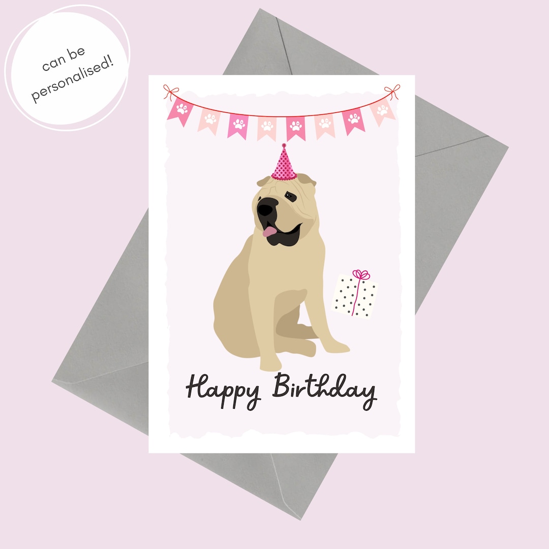Chinese Shar-pei Birthday Card Dog Birthday Card Personalised Happy ...