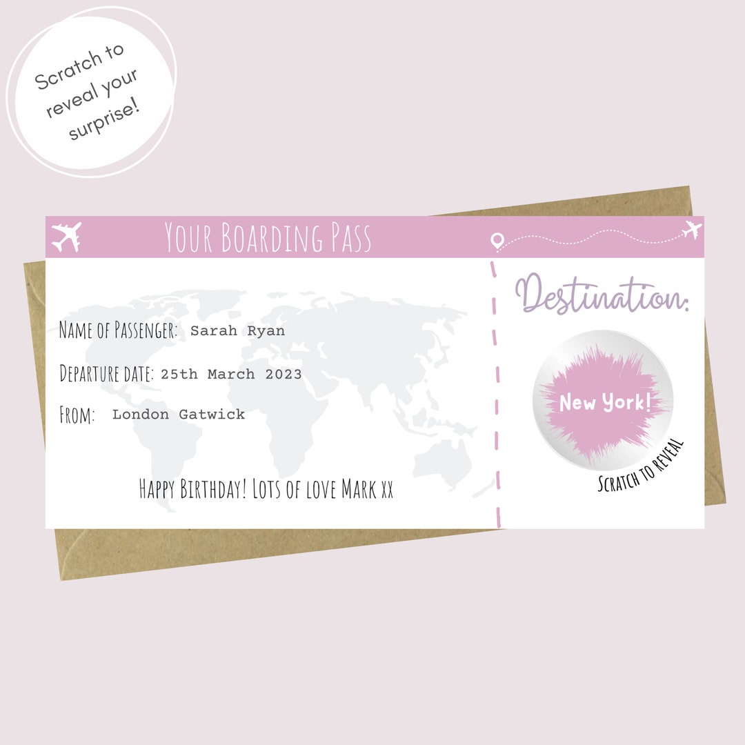 Scratch to Reveal Boarding Pass Holiday Voucher Personalised Scratch ...