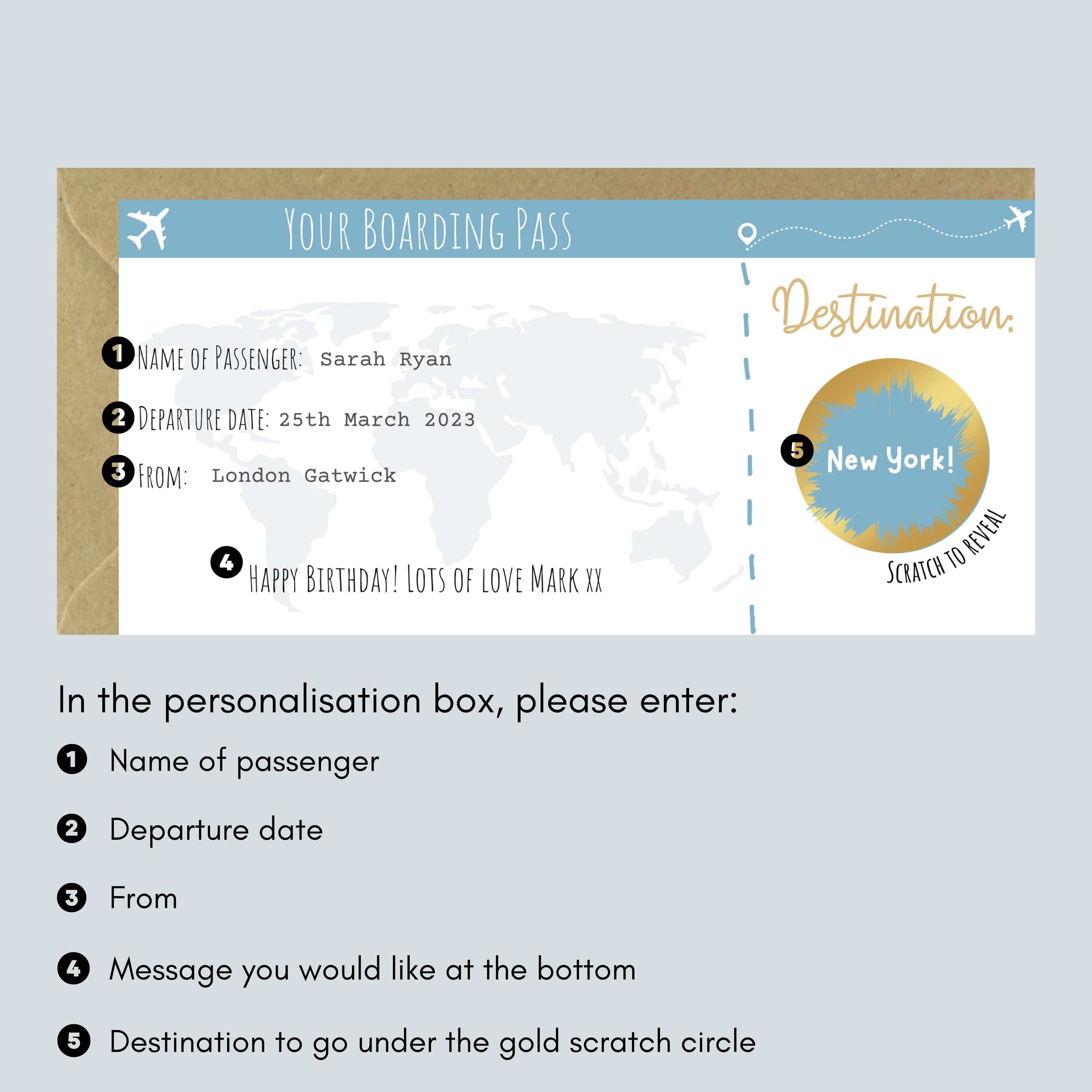 Scratch to Reveal Boarding Pass Holiday Voucher Personalised Scratch ...