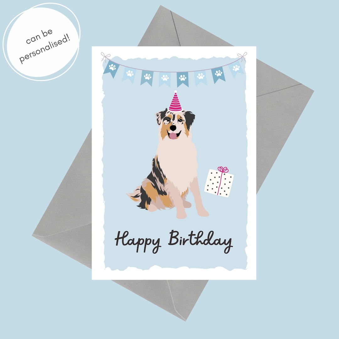 Australian Shepherd Dog Birthday Card | Dog Birthday Card ...