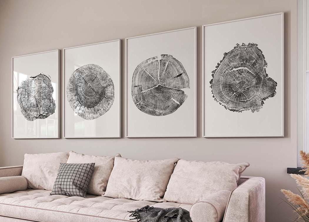 Tree Stump Print Set, Black and White Modern Wall Decor (digital ...