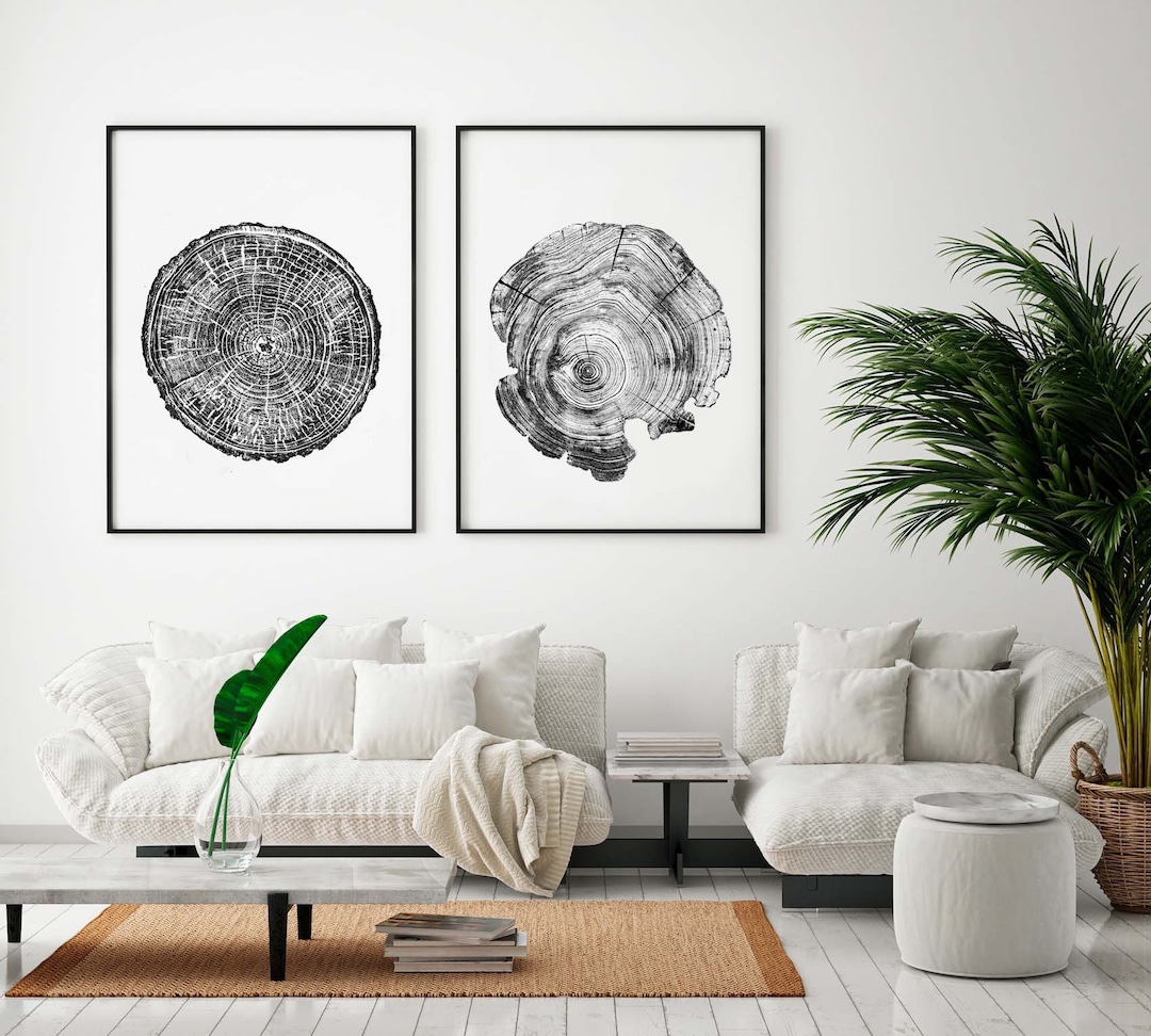 Set of 2 Prints, Tree Ring Print, Black and White Tree Print, Printable ...