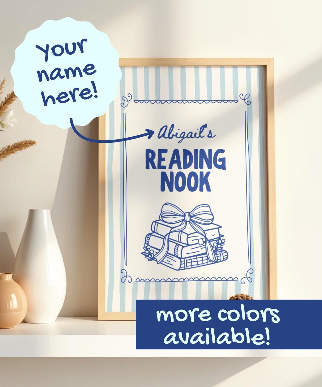 Cute Reading Nook Poster, Personalized, Custom Reading Nook Art, Kids ...