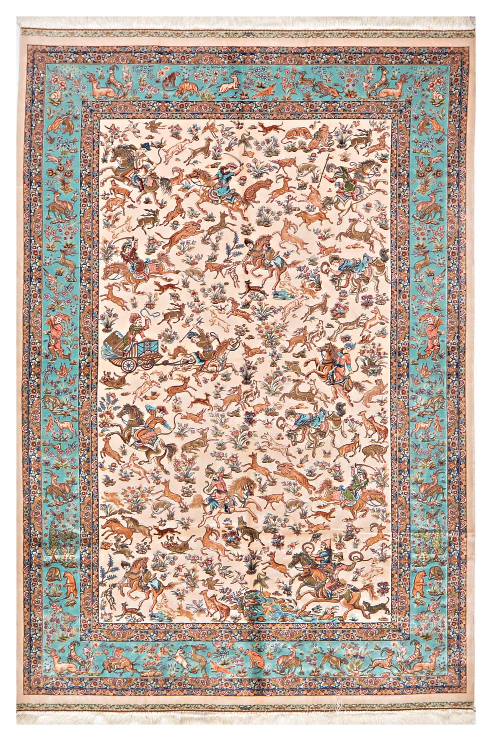 5x7 Turkish Hunting Rug Handmade Oriental Rug Hunting Scene Rug, Animal ...