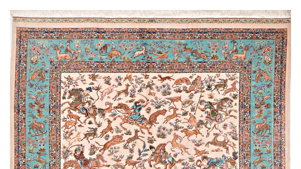 5x7 Turkish Hunting Rug Handmade Oriental Rug Hunting Scene Rug, Animal ...