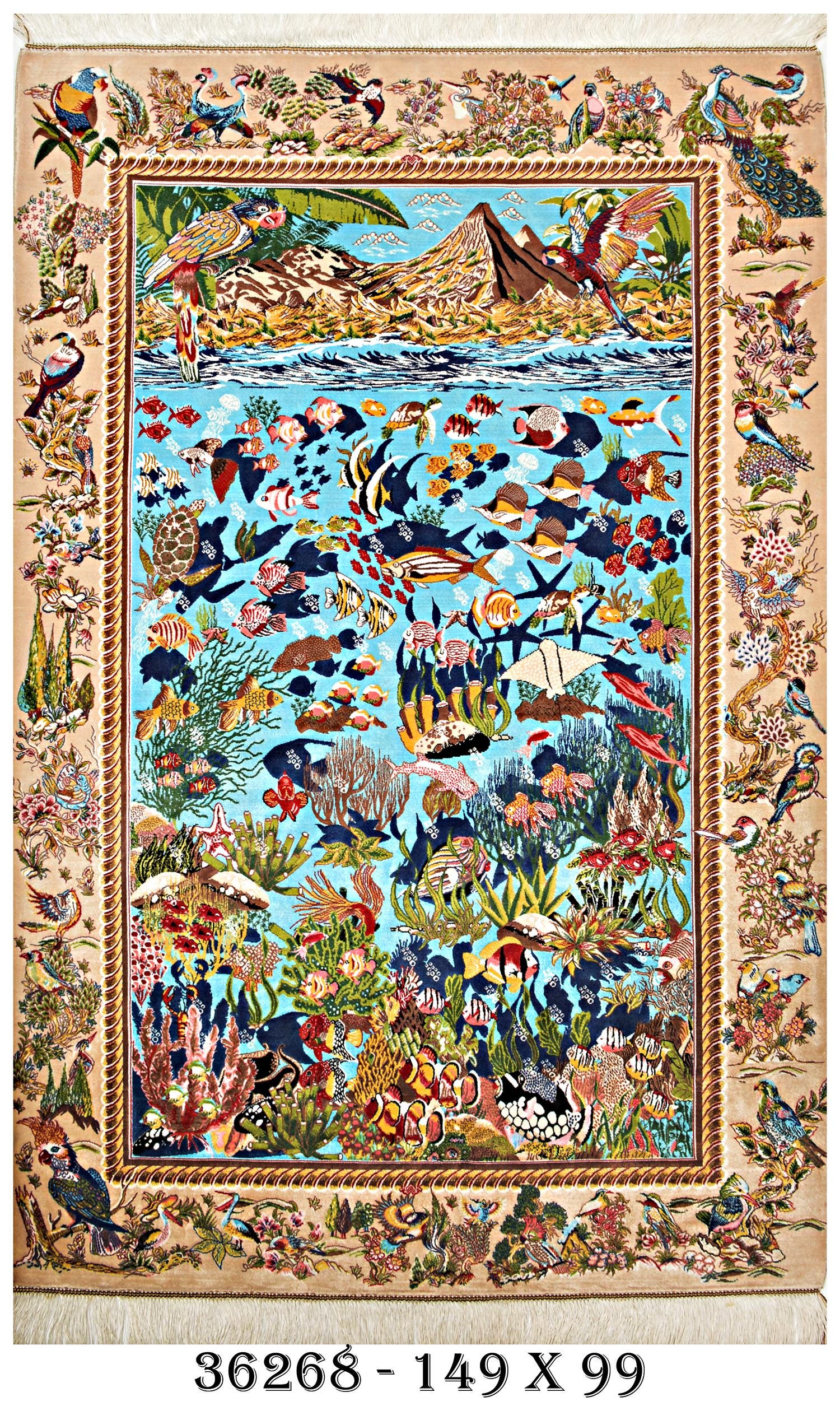 3x5 Hunting Persian Silk Rug Handmade Oriental Rug Hunting Scene Rug ...