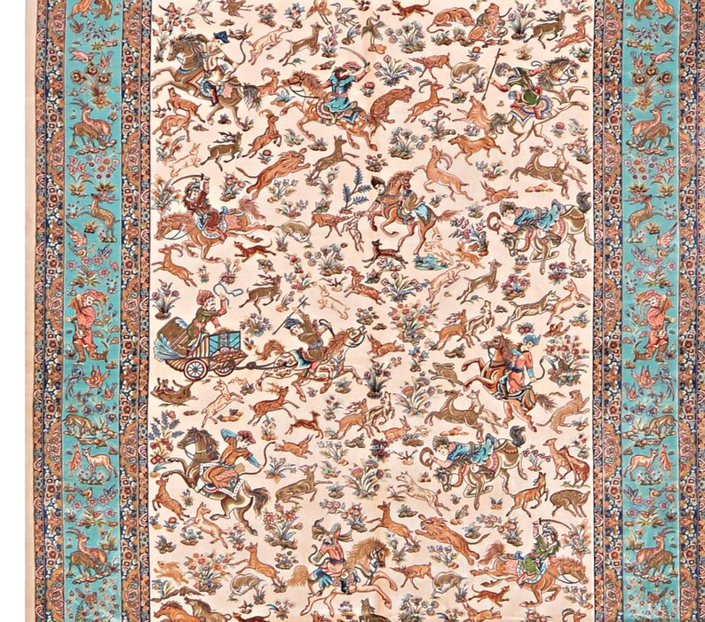 5x7 Turkish Hunting Rug Handmade Oriental Rug Hunting Scene Rug, Animal ...