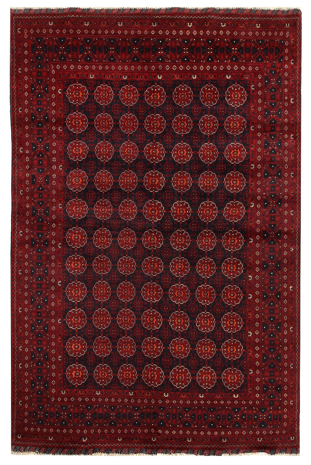 6.5x10 Ft Afghan Kundoos Oriental Rug, Pure Wool Braided Rug, Deep Red ...