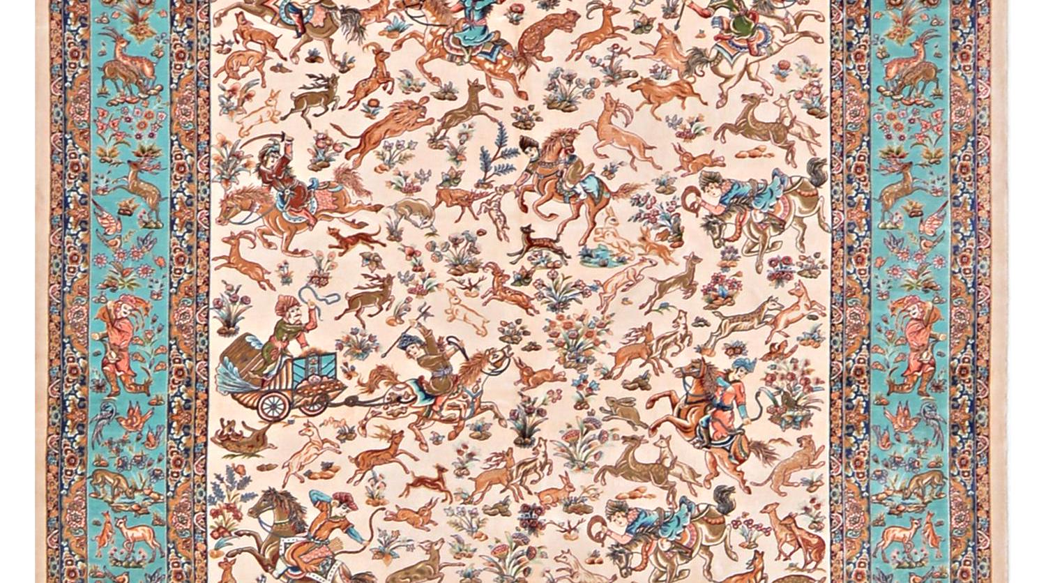 5x7 Turkish Hunting Rug Handmade Oriental Rug Hunting Scene Rug, Animal ...