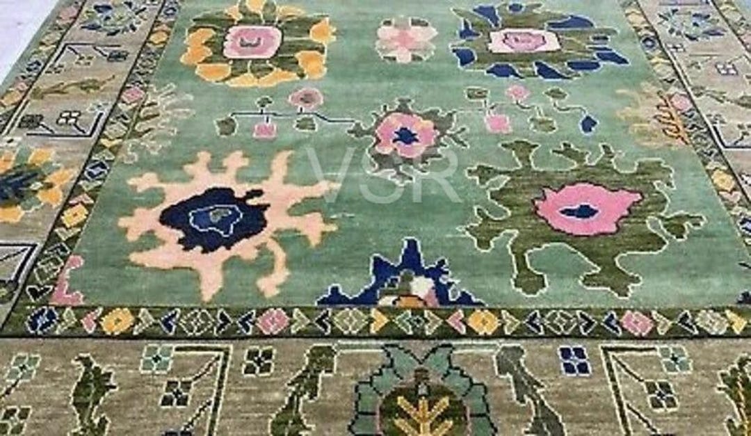 Soft Pink and Green Oushak Rug 9X12 Made to Order (in Any Size!!) Hand ...