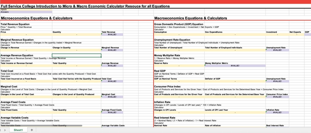 Full Service College Introduction to Micro & Macro Economic Calculator ...
