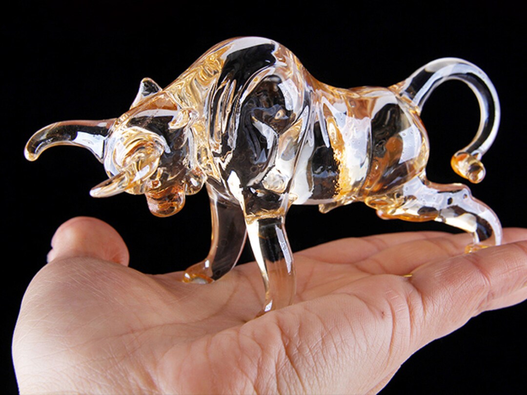 Buy Champagne Crystal Bull Figurine Art Glass Animal Figure Statues ...