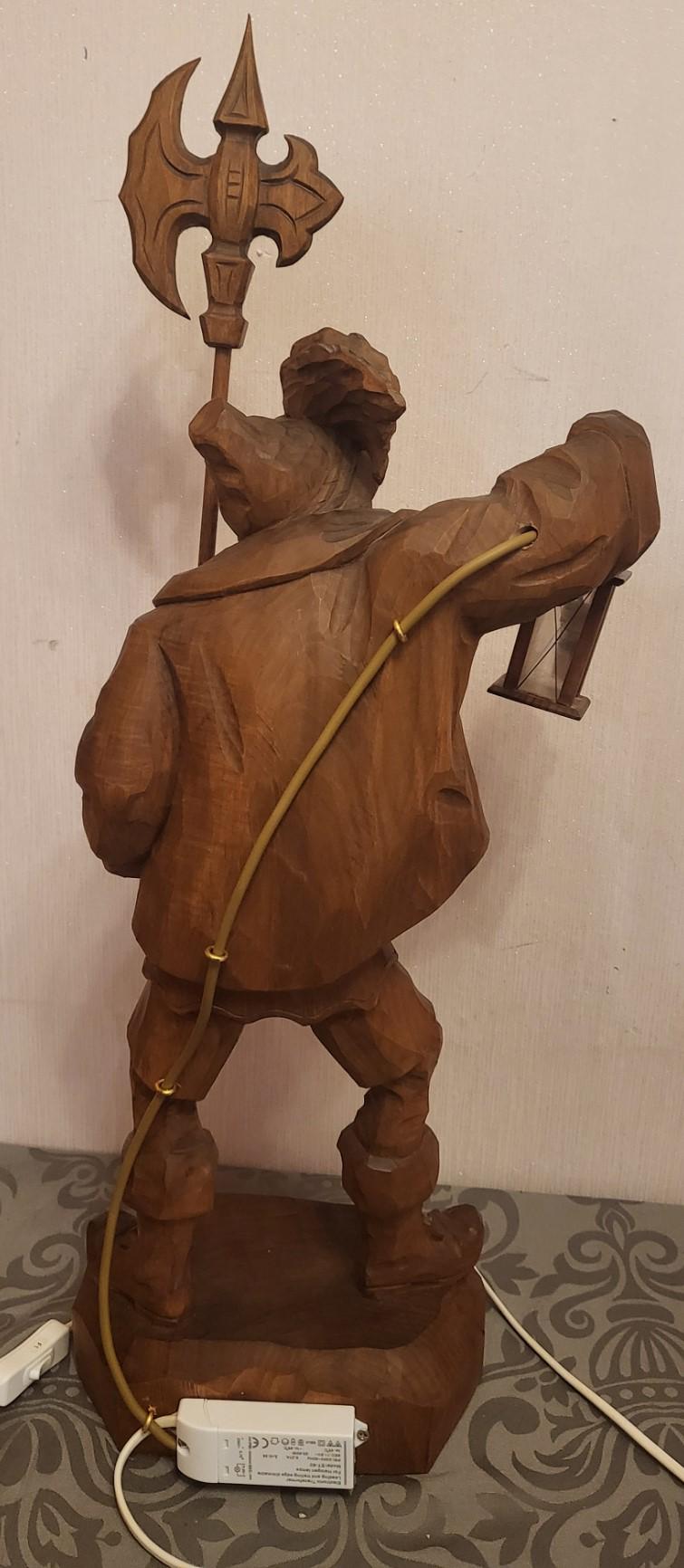 Wooden Sculpture of a Night Watchman With LED Lantern, Total Height ...
