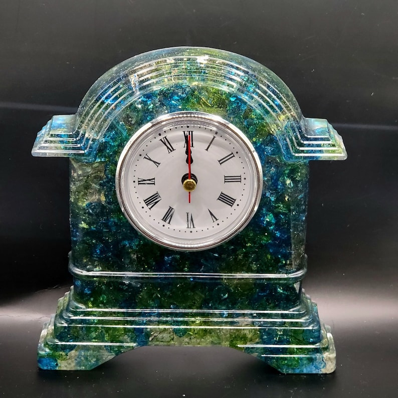 Crushed Glass Mantle or Bedside or Desk Clock - Etsy