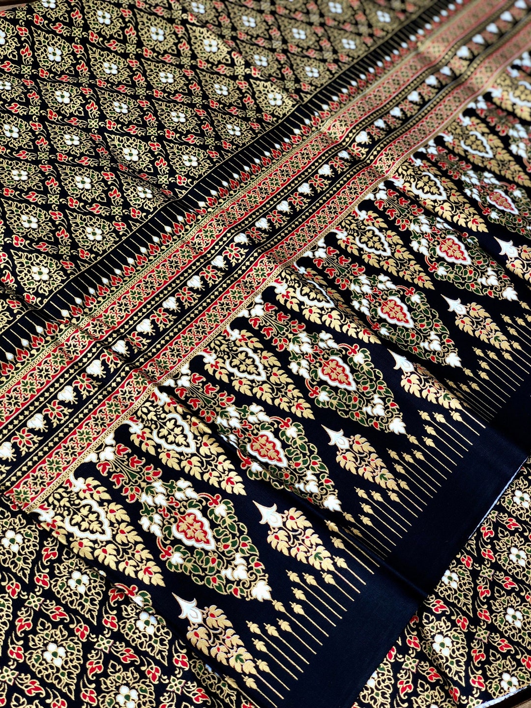 Thai Traditional Black and Golden Cotton Fabric: Sarong Craft Supply - Etsy