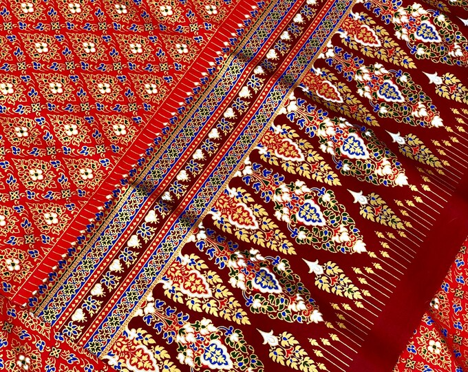Red and Golden Cotton Printed in Thai Traditional Style on Cotton ...
