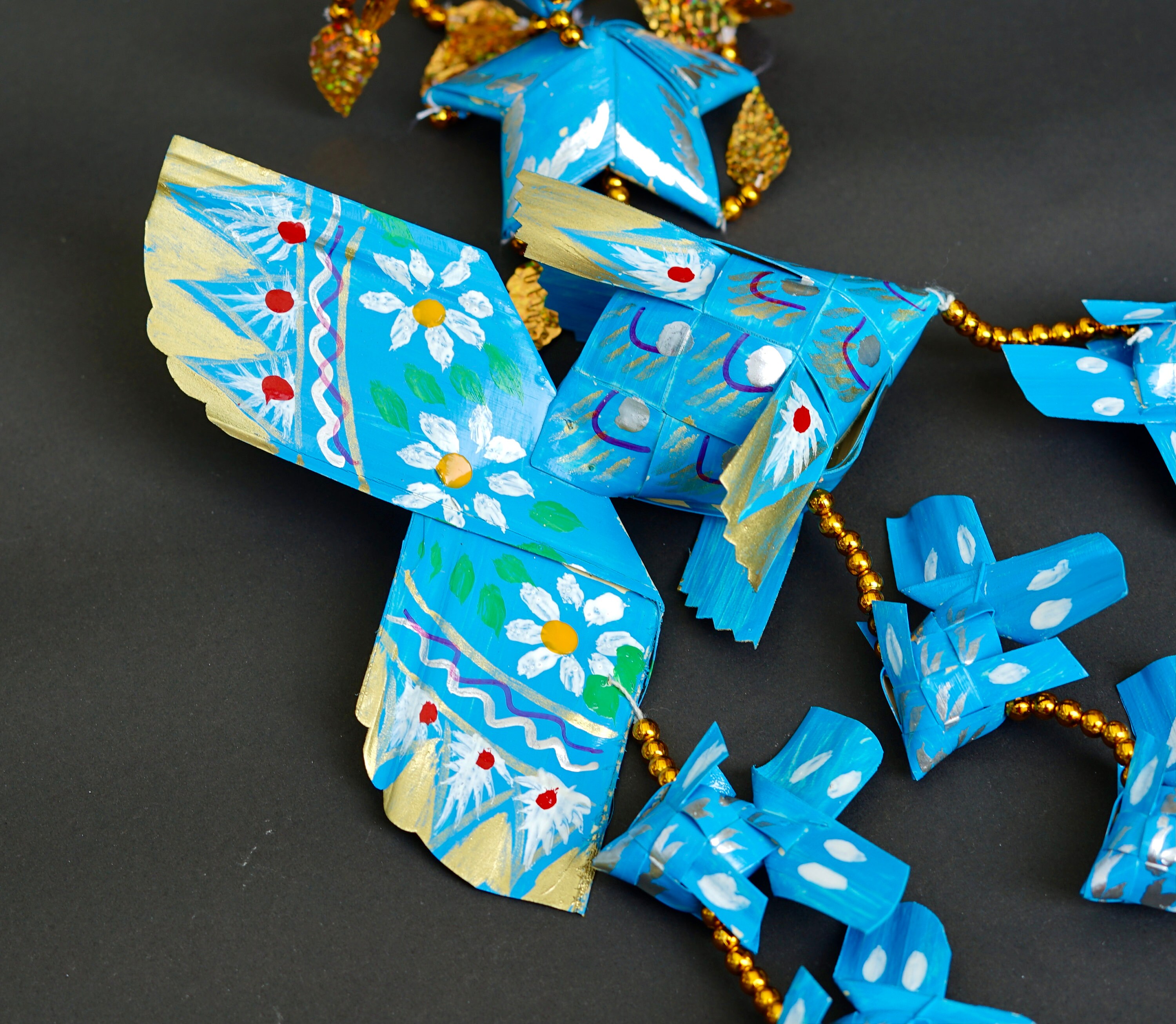 Blue Thai Traditional Carp Fish Mobile Made From Palm Leaf, Weave ...