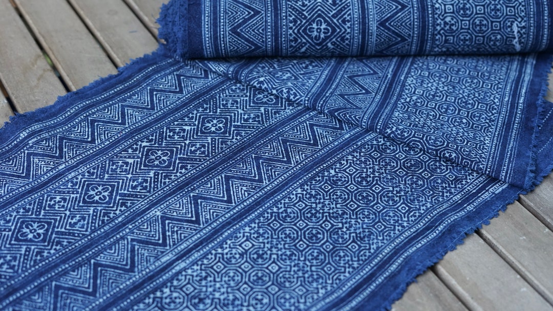 Hmong Indigo Batik Fabric, Hand Block Stamp Batik Fabric Tribal ...