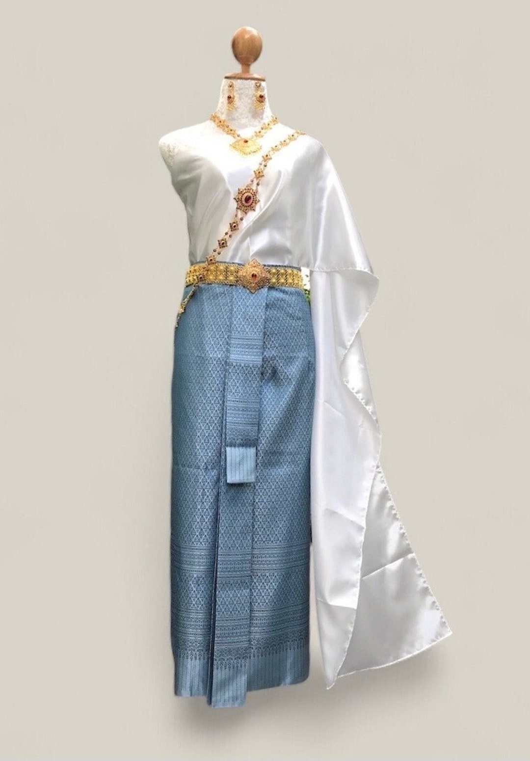 Elegant Thai Traditional Sarong Set: Tailored Waist Sizes 20-45 Inches ...