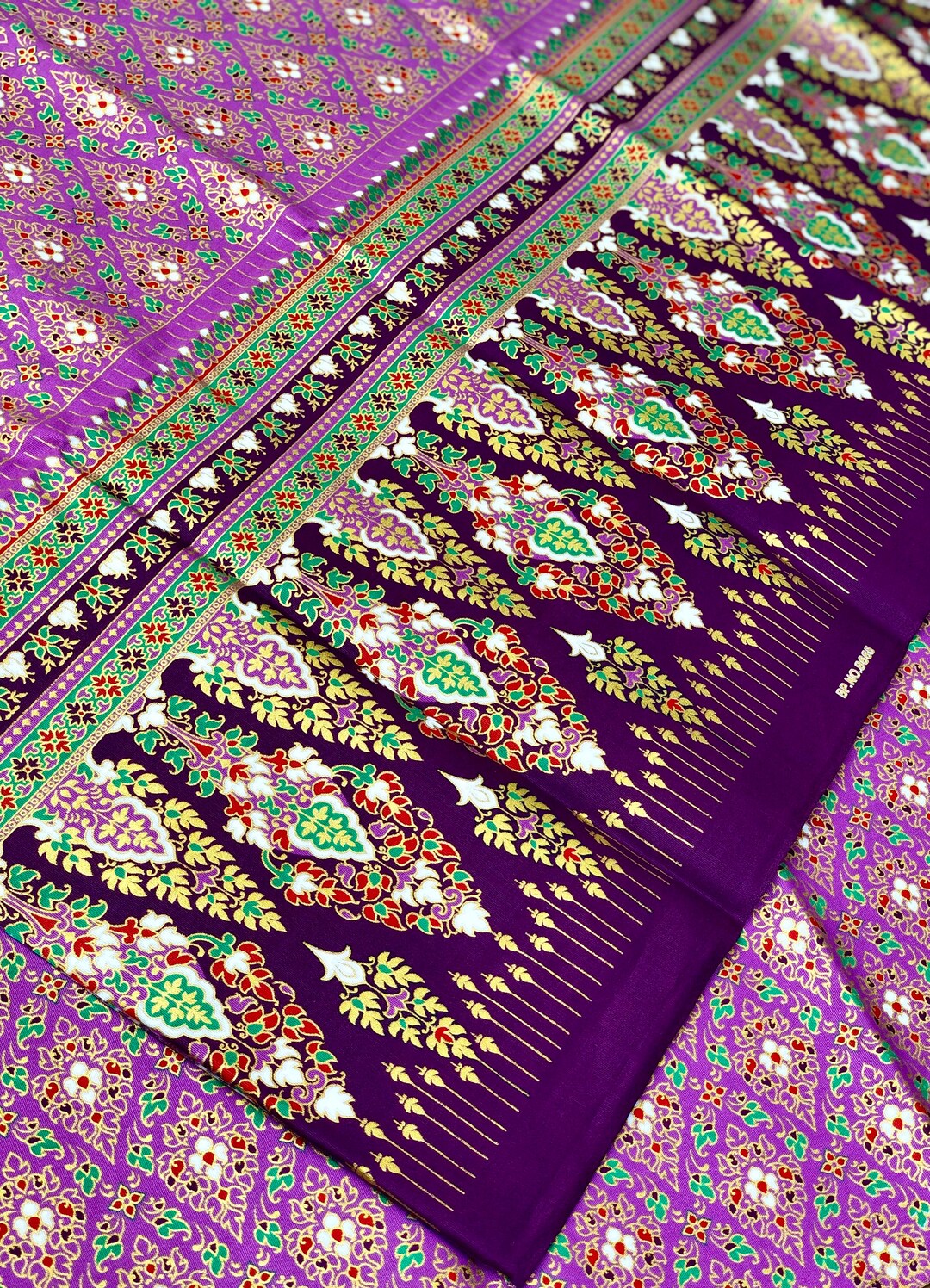 Violet and Golden Cotton Printed in Thai Traditional Style on Cotton ...