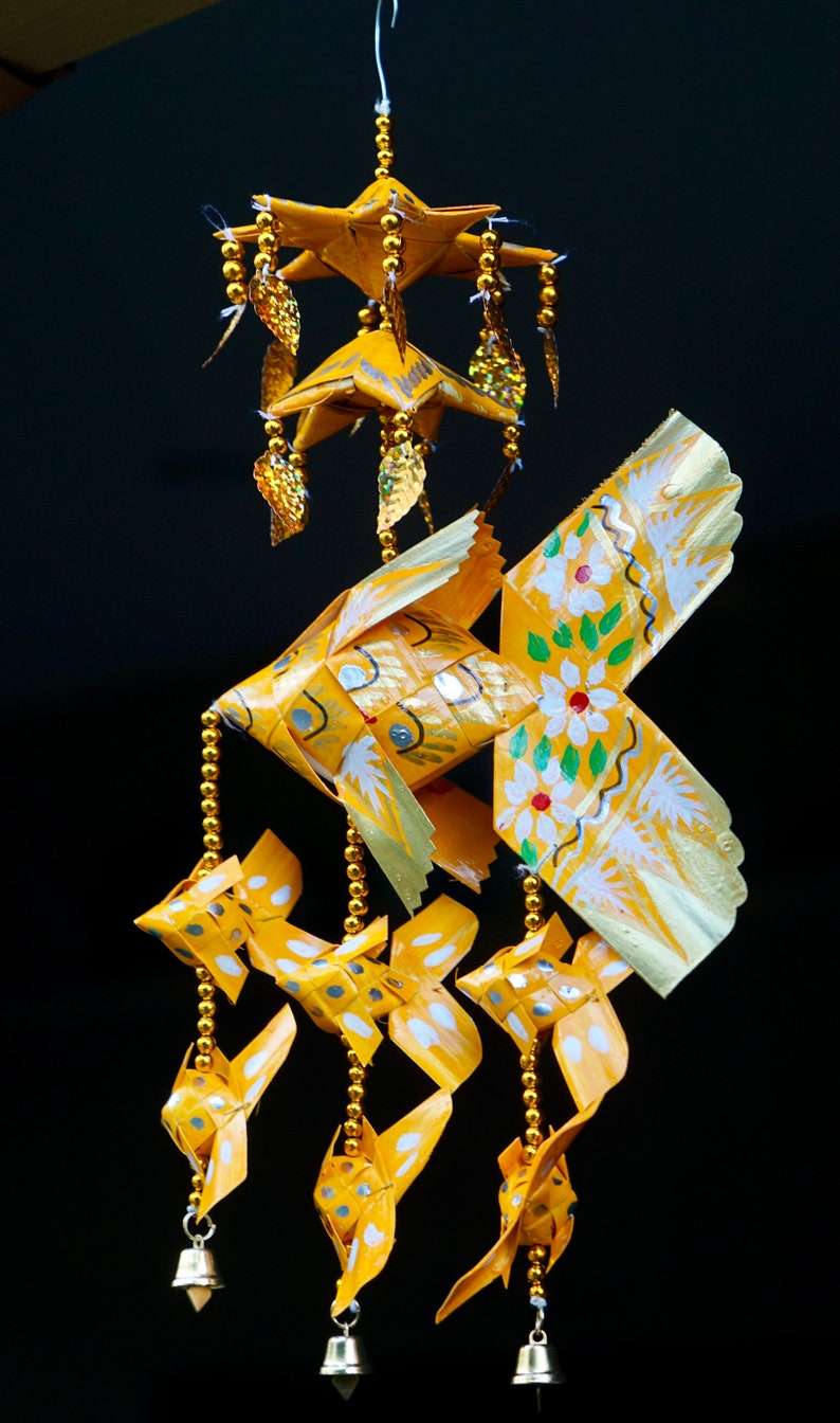 Yellow Thai Traditional Carp Fish Mobile Made From Palm Leaf, Weave ...