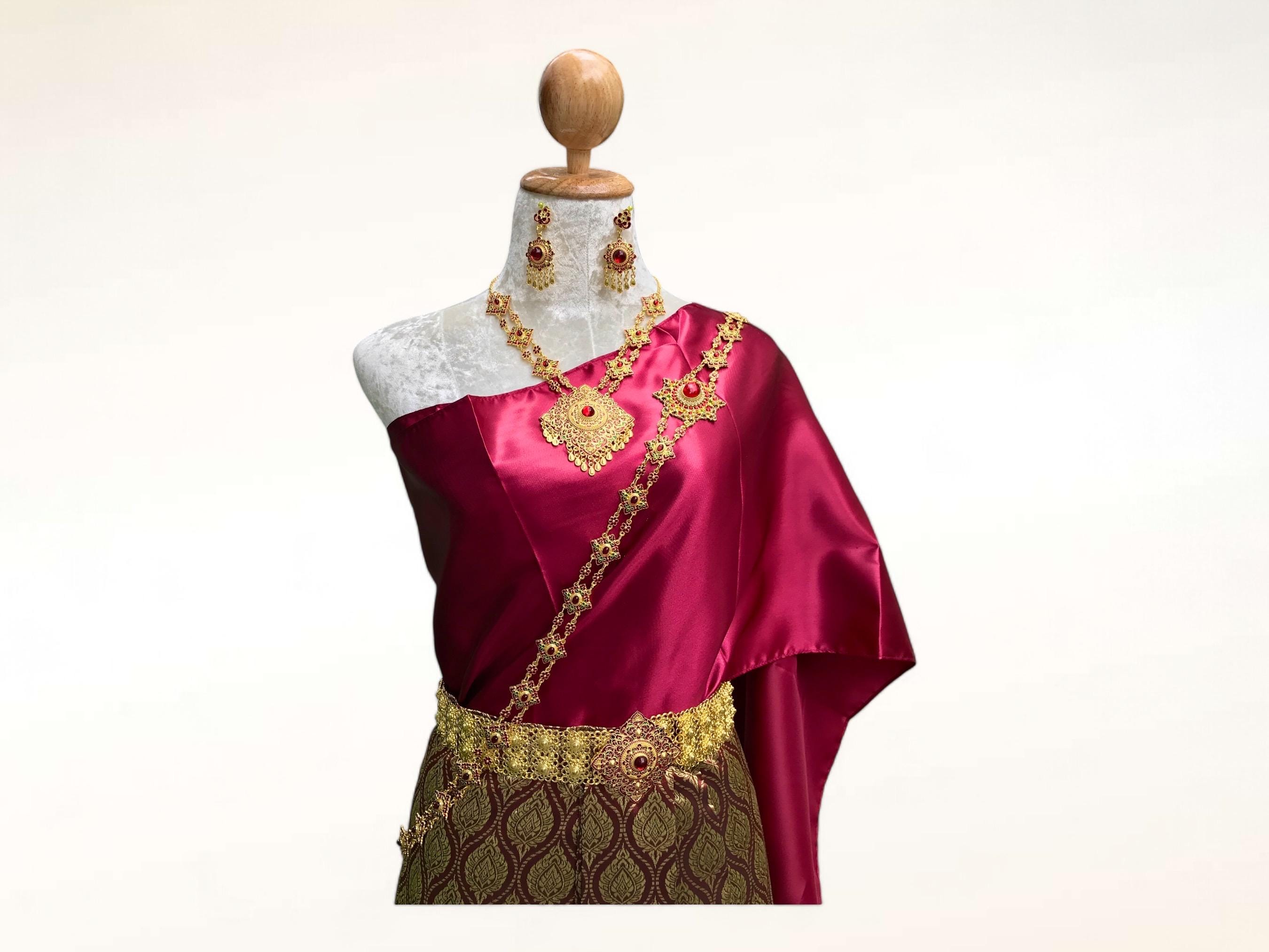 Elegant Thai Traditional Sarong Set: Tailored Waist 20-45 Inches ...