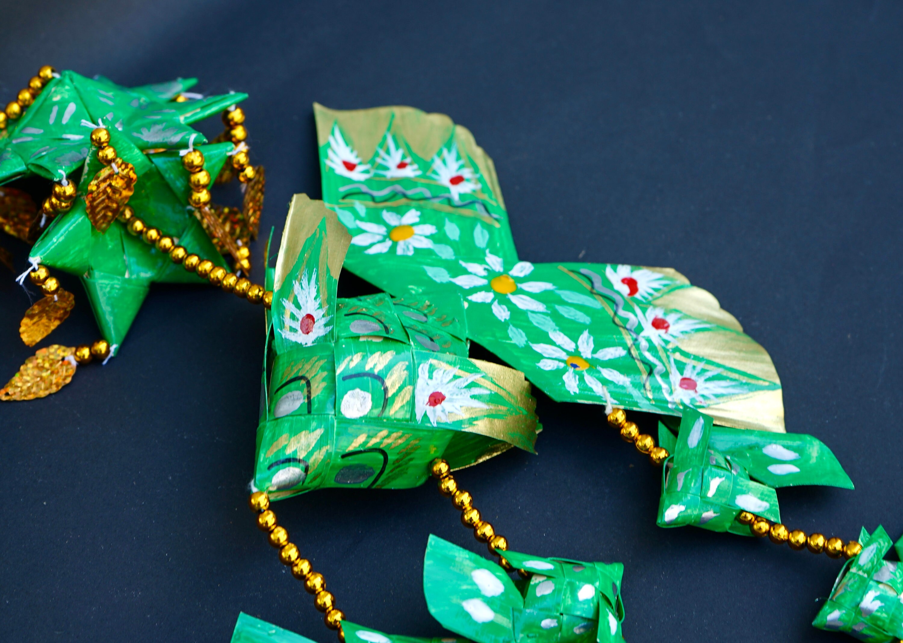 Green Thai Traditional Carp Fish Mobile Made From Palm Leaf, Weave ...