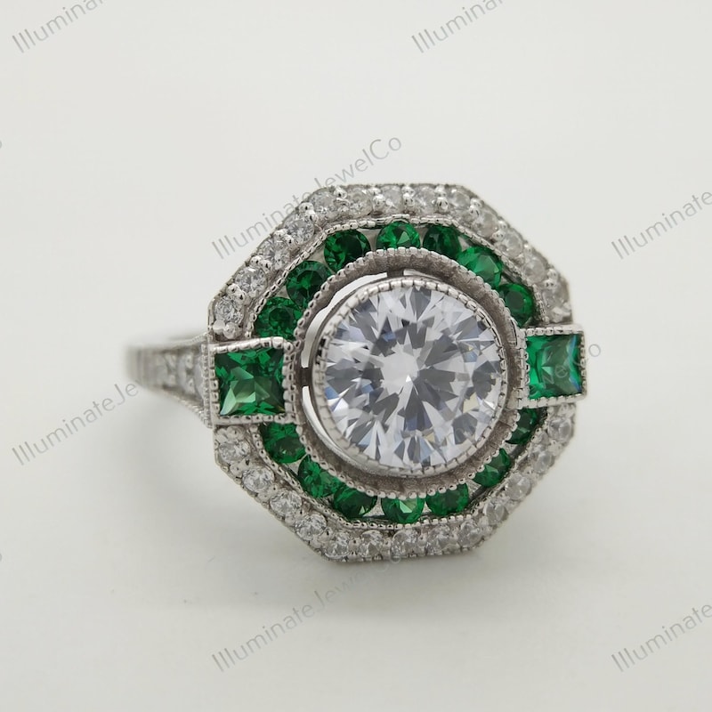 Emerald Target Deco Ring - Etsy