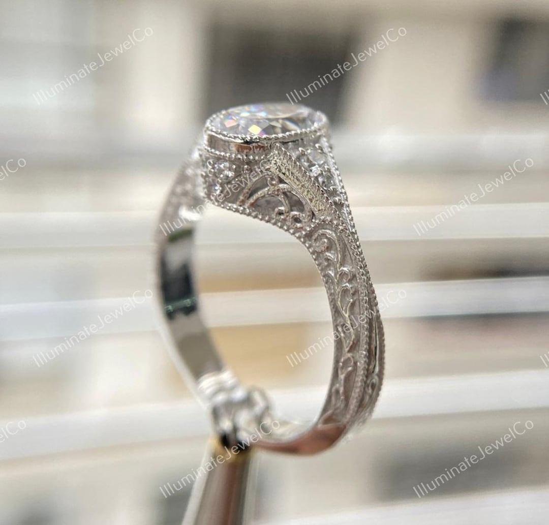 Vintage Filigree Art Deco 2ct Oval Cut Diamond Antique Engagement Ring ...