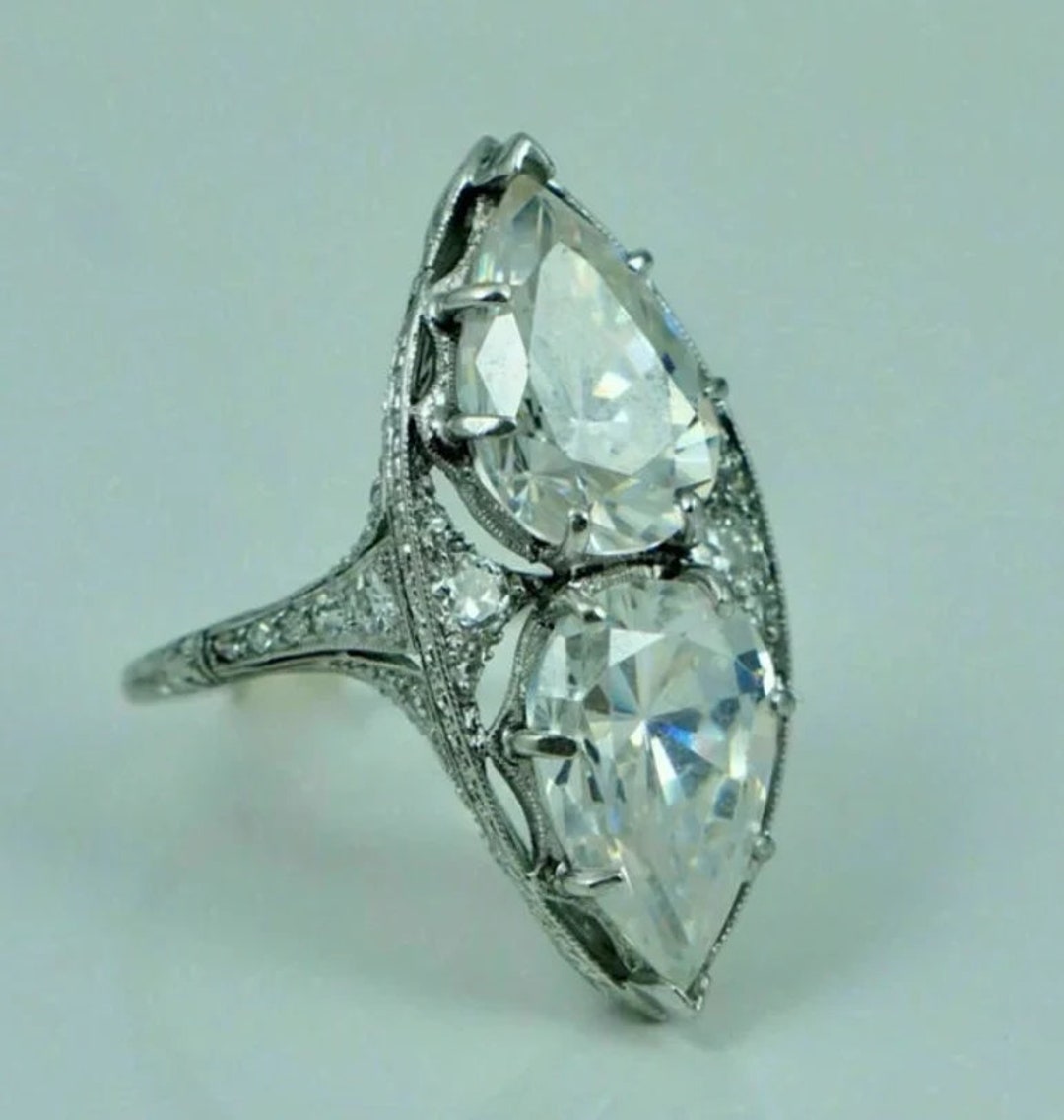 1880-90s Pear Cut Diamond Antique Edwardian Two-stone Ring / Art Deco ...