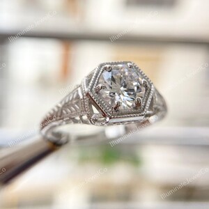 Vintage Edwardian Old European Diamond Ring / Hexagon Shape Geometric ...