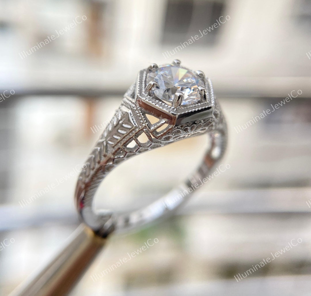 Vintage Edwardian Old European Diamond Ring / Hexagon Shape Geometric ...