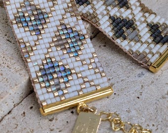 Blue Golden Miyuki Bracelet Woven From Glass Beads - Etsy