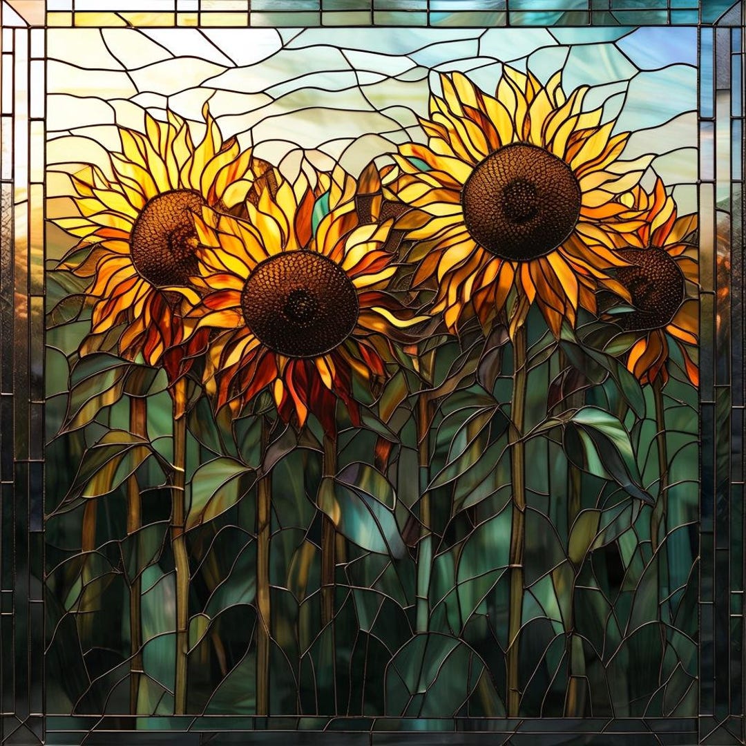Field of Sunflowers Stained Glass Image - Etsy