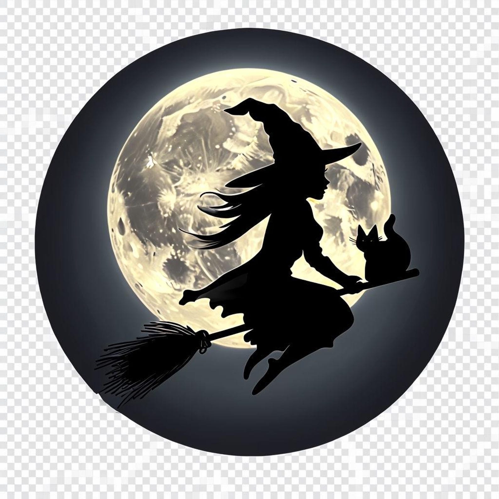 Witch,moon and Black Cat Image - Etsy