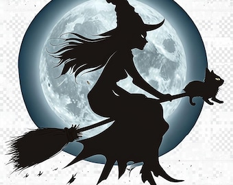 Witch,moon and Black Cat Image - Etsy