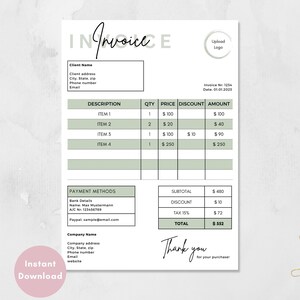 Sage Green Invoice Template Receipt Template Invoice Forms Printable ...