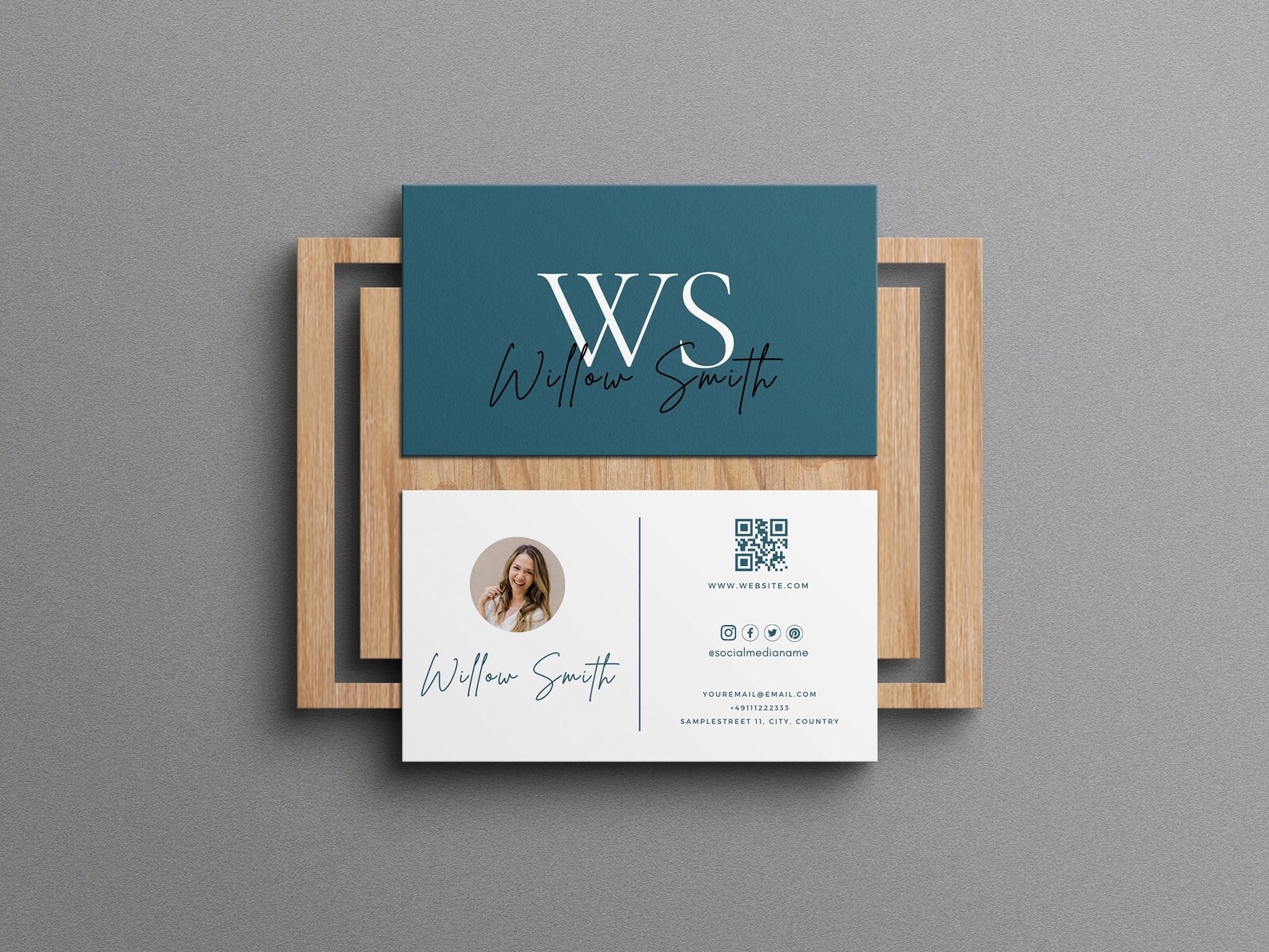 QR Code Business Card With Photo Canva Template QR Code Card Photo ...