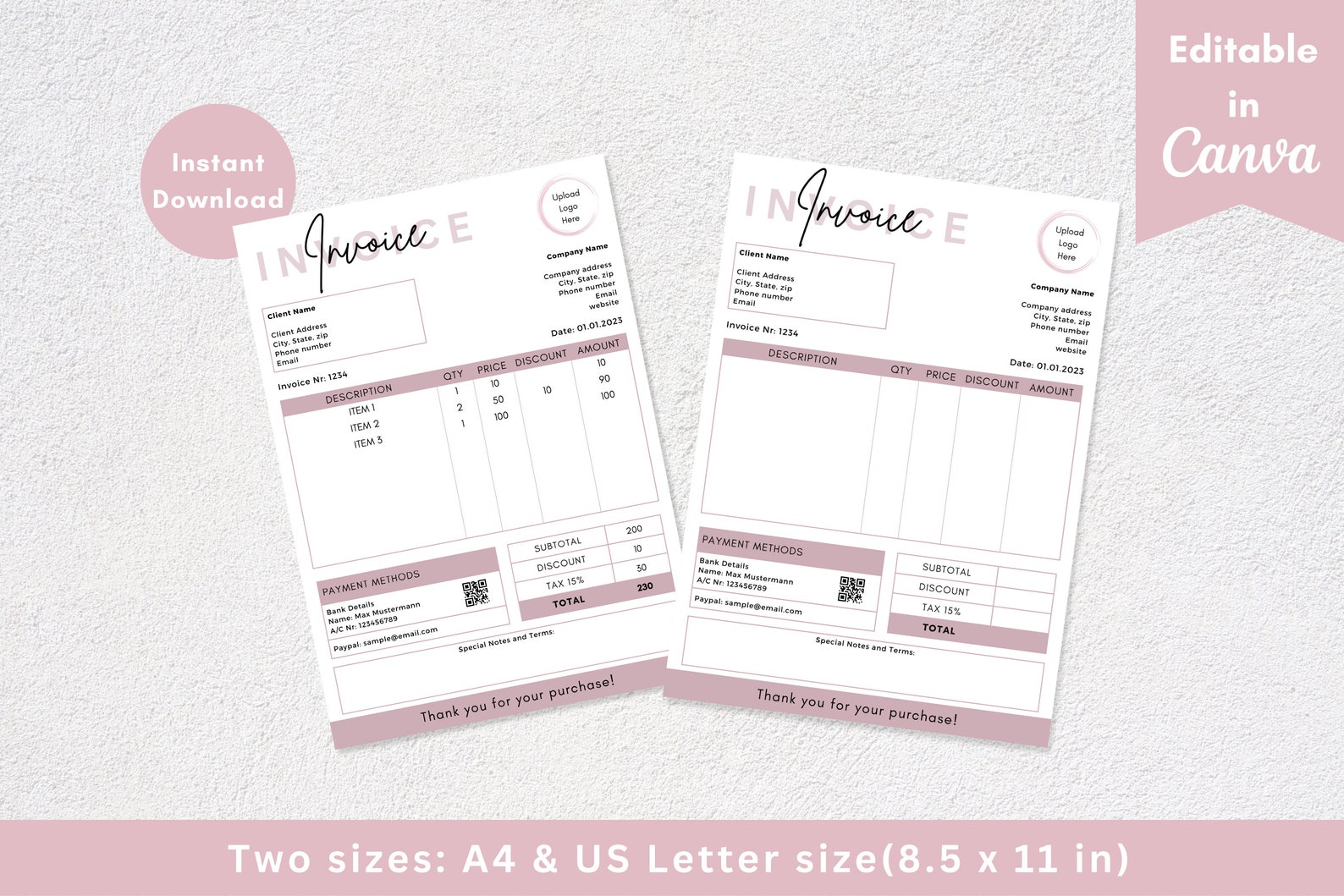 Blossom Invoice Template With QR Code Receipt Template Invoice Forms ...