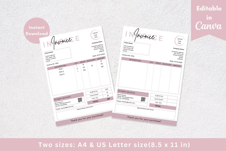 Blossom Invoice Template With QR Code Receipt Template Invoice Forms ...