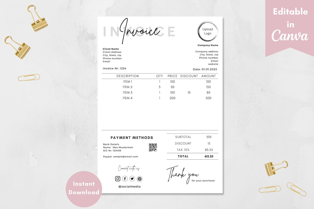 Simple Invoice Template With QR Code Receipt Template Invoice Forms ...