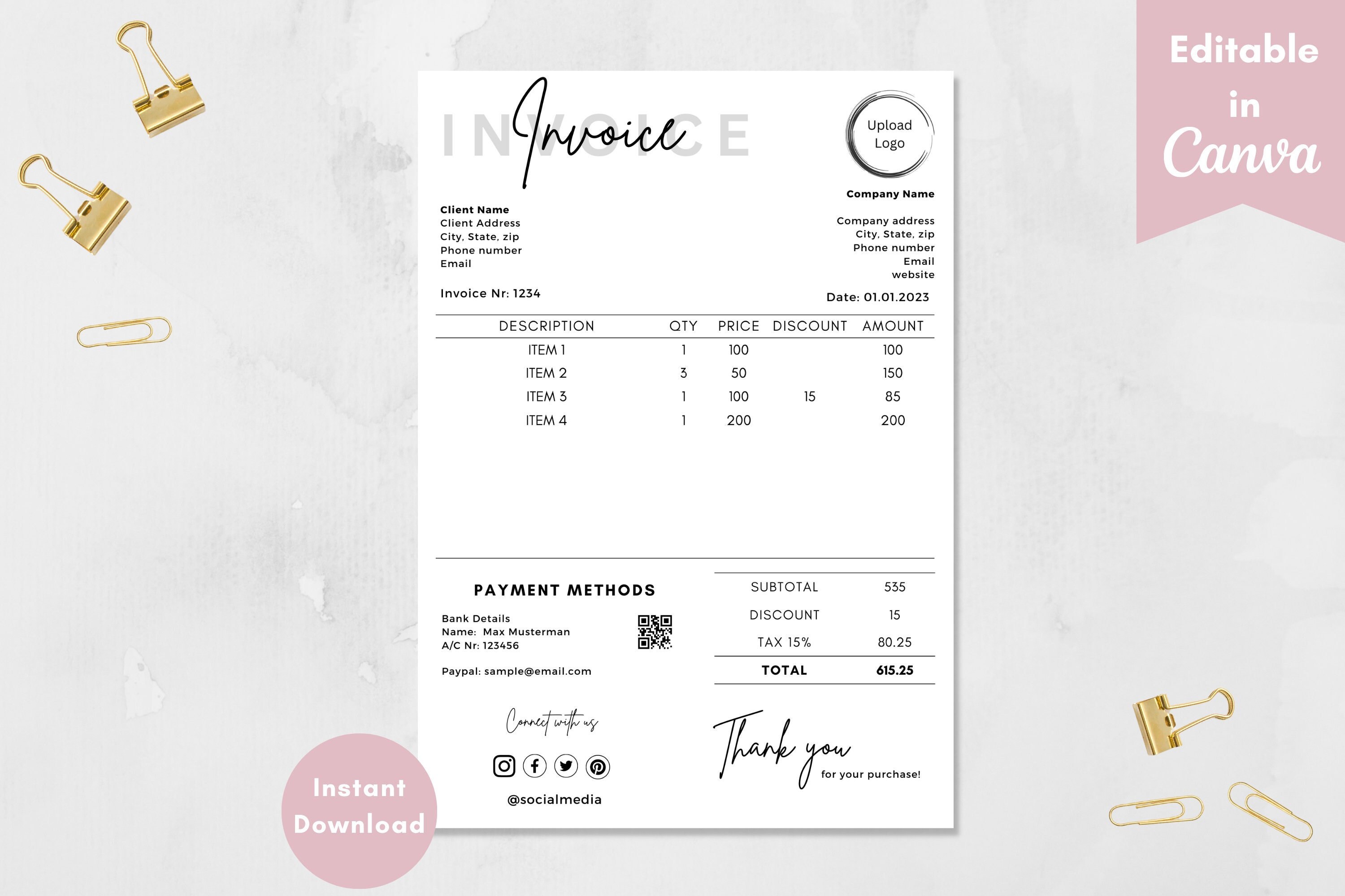 Simple Invoice Template With QR Code Receipt Template Invoice Forms ...