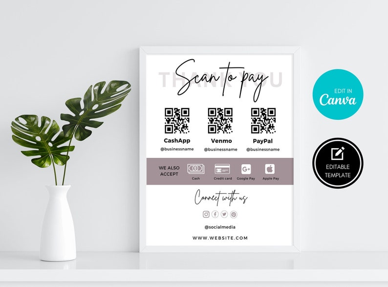 Scan to Pay Template, QR Code Template, Cashapp Scan and Pay, Venmo ...