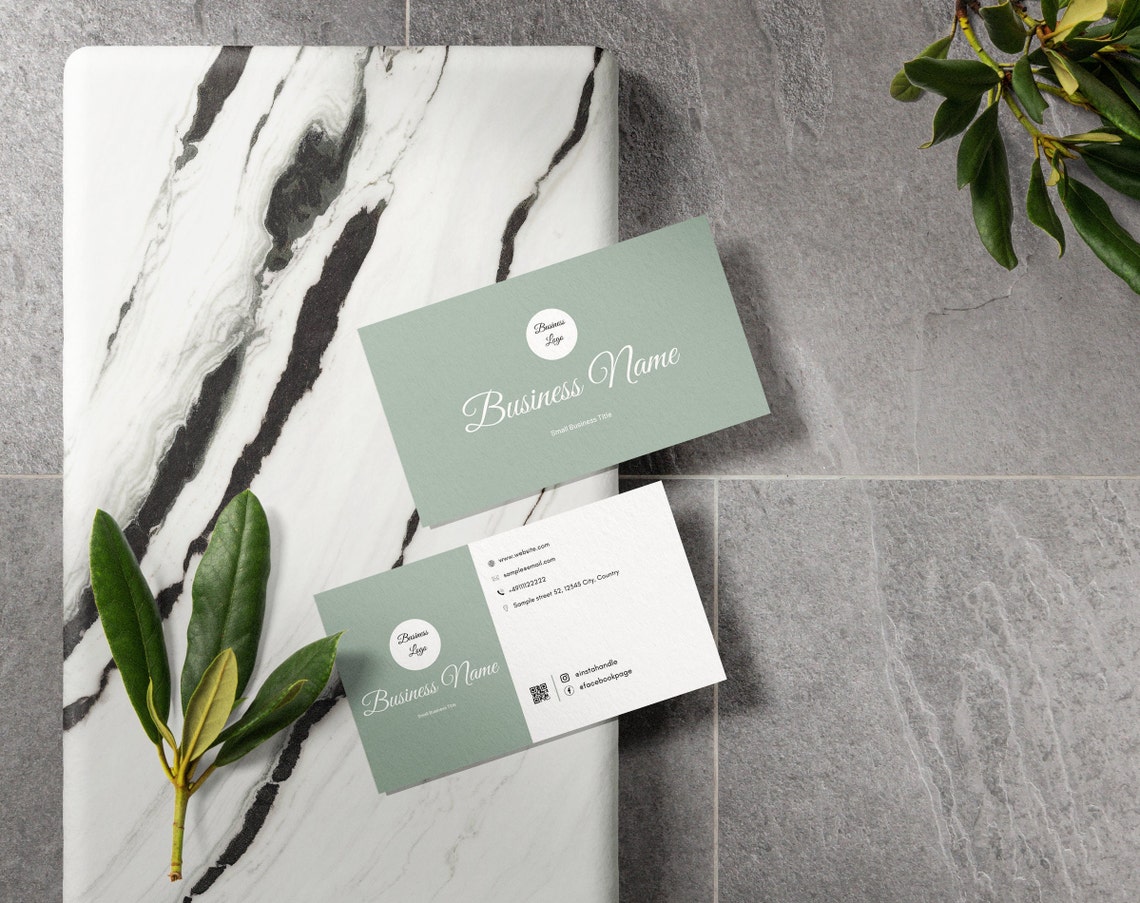 Sage Green QR Code Business Card Template, Instant Download, Trending ...