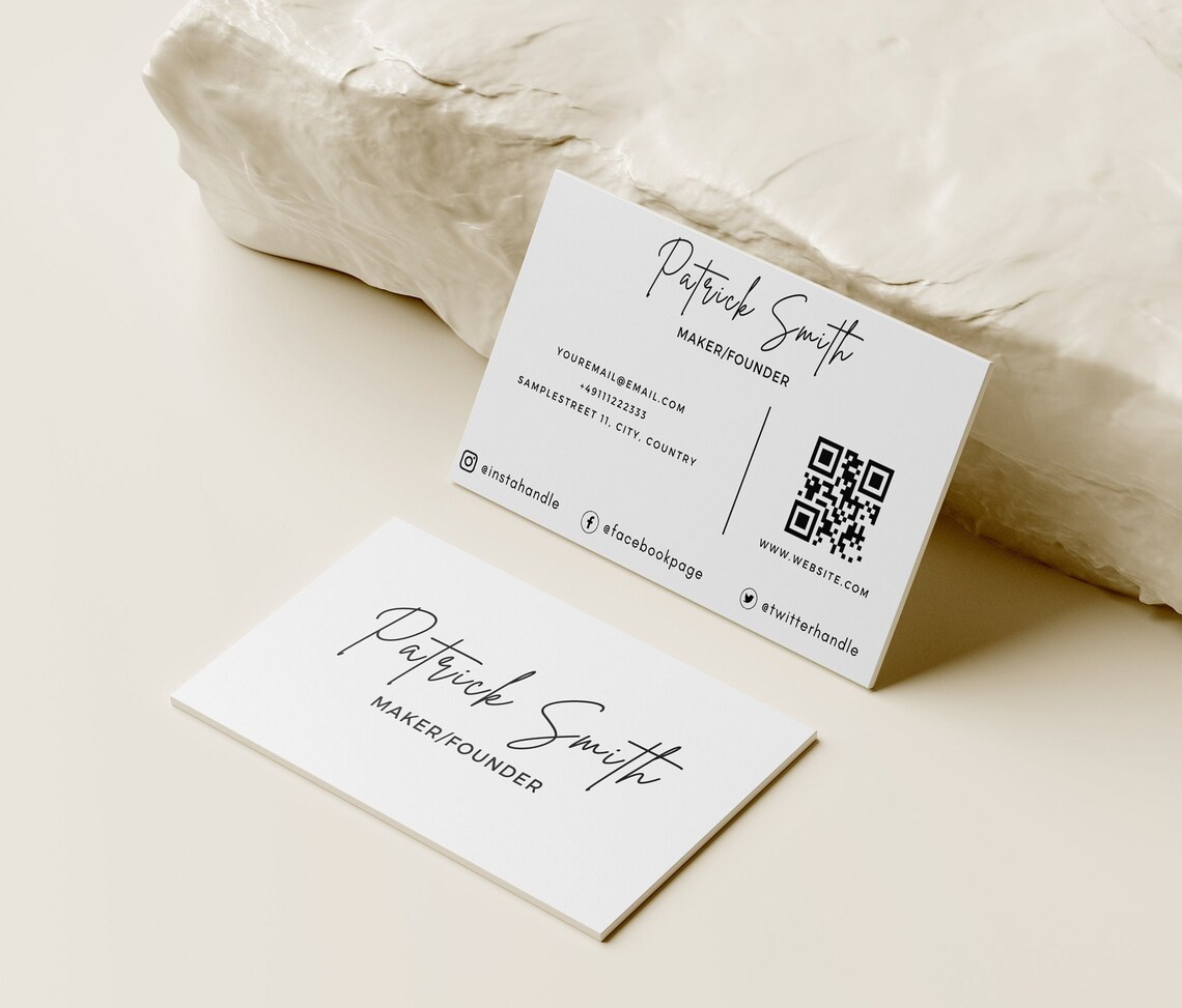 Simple QR Code Business Card Template Instant Download - Etsy